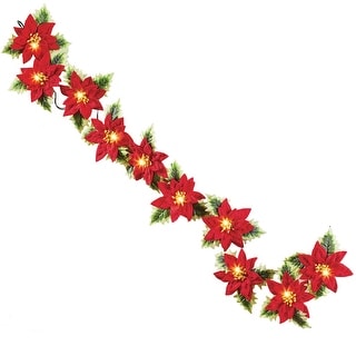 Festive Sparkling Red Poinsettia Garland LED String Lights - 71 x 2 x 5 ...