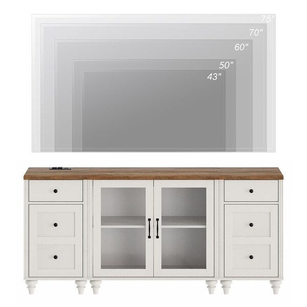 Buffet Sideboard Cabinet Side Table Set with Charging Station White 67 inch Off White