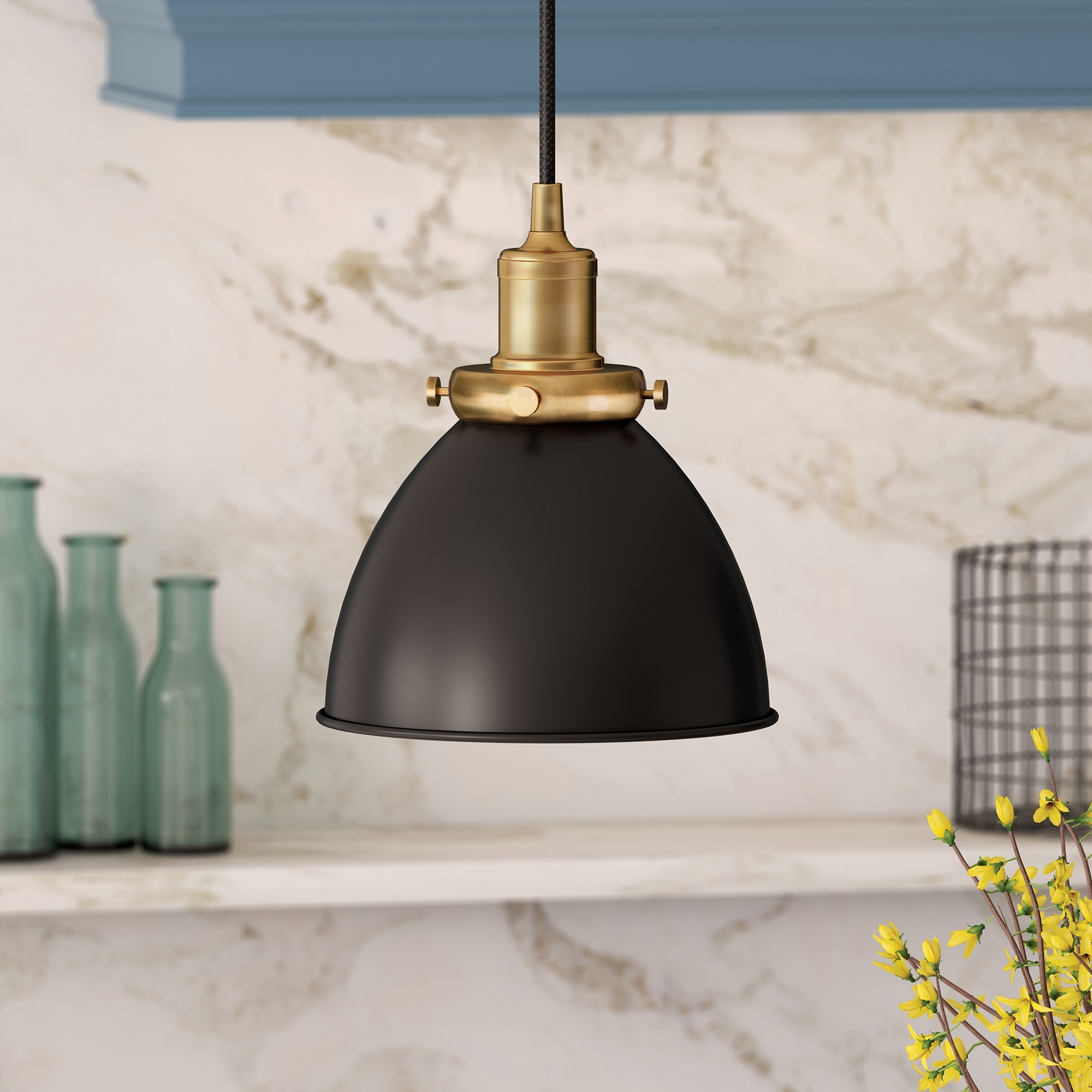 2 Pack Industrial Pendant Light With Black Metal Dome Lamp Shade - On ...