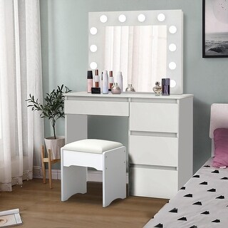 Dimmable LED Vanity Set With Lighted Mirror With Four Drawers Dressing ...