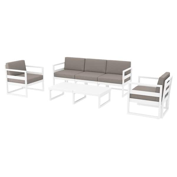 4 Piece White Outdoor Patio Lounge Set with Taupe Sunbrella Cushion 78. ...