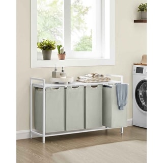 4-Section Laundry Hamper with Removable Liners Shelf for Detergents and ...