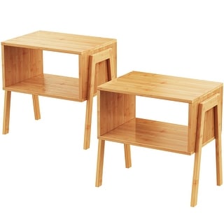 Bamboo Stackable End Tables, Wood Living Room Nightstand, Bedside ...