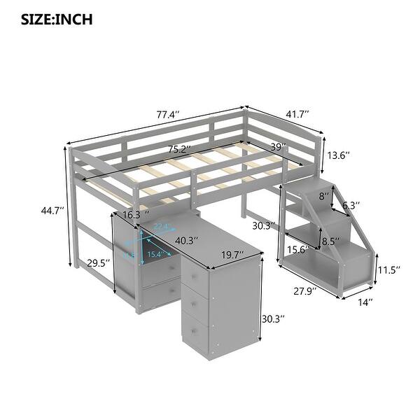 Modern Design Loft Bed with Multifunctional Movable Built-in Desk - Bed ...