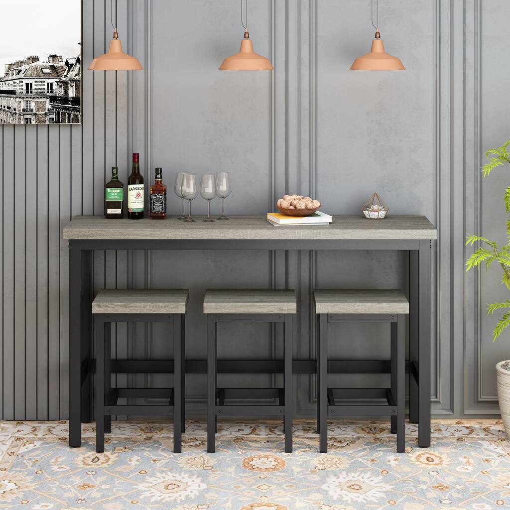 Extra Long Dining Table Set with 3 Stools Pub - Overstock - 35454807
