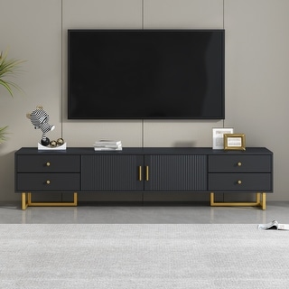 TV Console Cabinet Furniture with Wave Groove Doors and T-shaped Metal ...