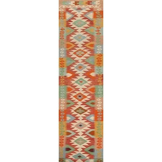Multi-Color Geometric Kilim Runner Rug Hand-woven Wool Carpet - 2'9"x ...