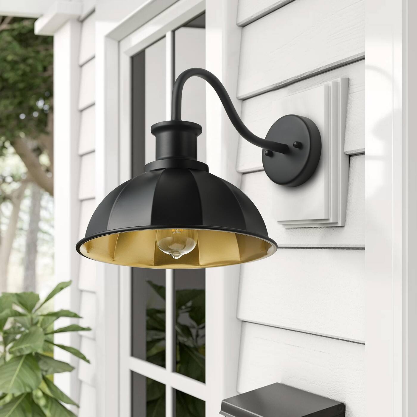 Vintage 12-Inch Black Exterior Wall Sconce Hardwired Outdoor Barn Light ...