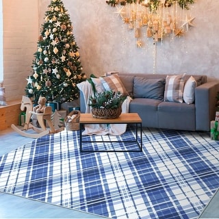 Washable Rug 9x12 Large Area Rug for Living Room Vintage Plaid Throw ...