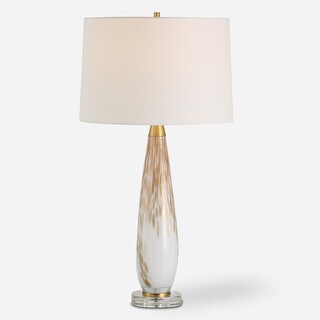 Slender Glass Base Table Lamp with Tapered Drum Shade - 28.5" - White ...
