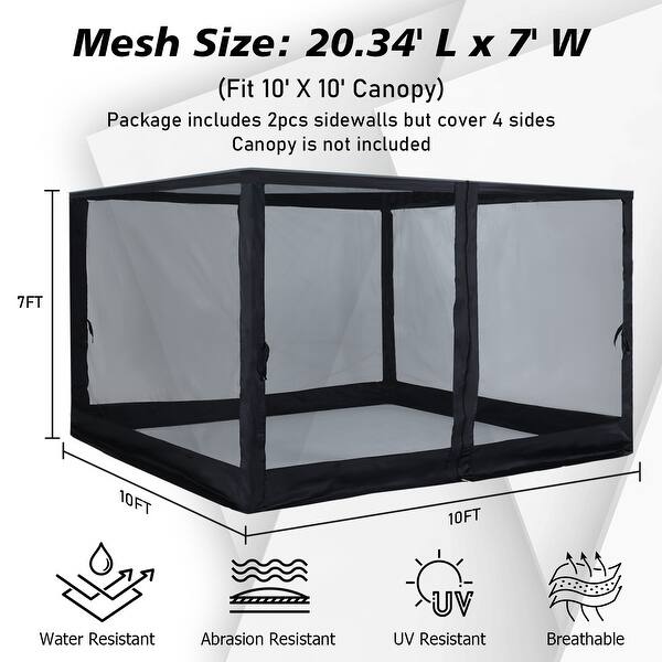 Aoodor 10' x 10' Canopy Mesh Sidewall Replacement Outdoor Screenroom ...