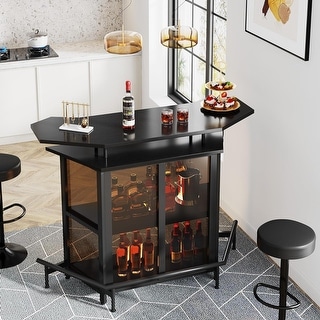 4-Tier Home Bar Unit Black Bar Cabinet with Footrest, Corner Bar Table - Bed Bath & Beyond ...