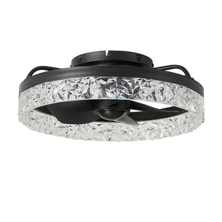 Small 16 in. Black Flush Mount Crystal LED Ceiling Fan - Bed Bath ...