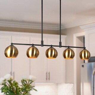 Modern Black Gold 5-Light Linear Chandelier Kitchen island Pendant ...
