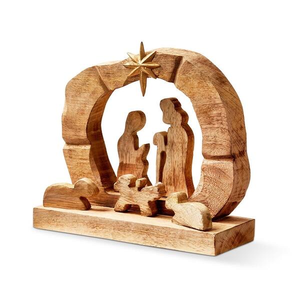 Carved Wood Nativity Scene Decorative Figurines Holiday Decor 12x5x11 ...