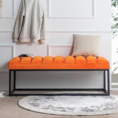 Orange Fabric Metal Base Upholstered Bench - Overstock - 36877391