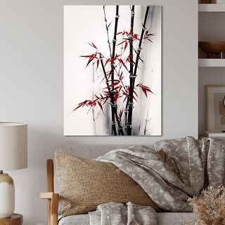 Designart "Japan Red and Grey Bamboo II" Floral Metal Large Print - Bed ...
