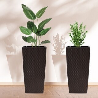 Indoor/Outdoor Modern Faux Rattan Design Square Planter,30-Inch Plastic ...