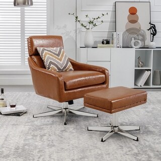 Brown PU Leather 360Degree Rotation Function Swivel Armchair With ...
