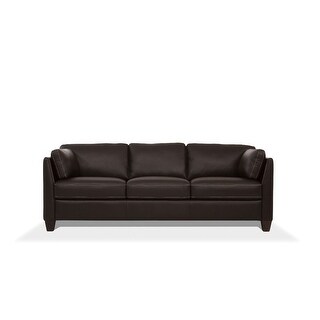 Leather Upholstered Sofa with Wooden Block Legs in Chocolate - Bed Bath ...