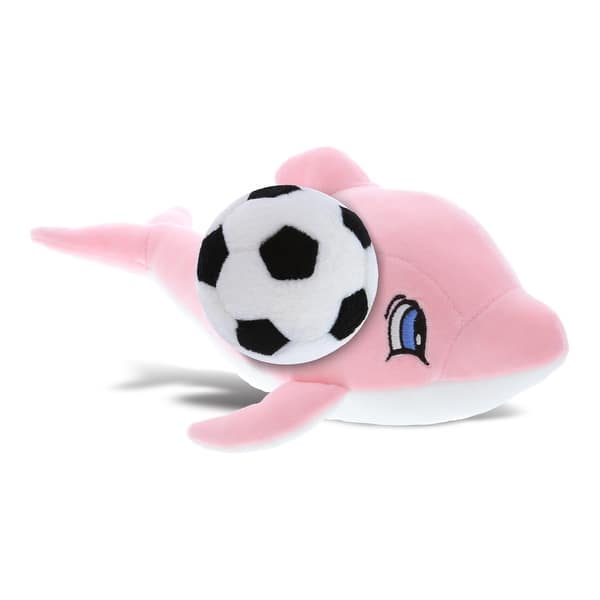 DolliBu Huggable Pink Dolphin Stuffed Animal with Soccer Ball Plush ...