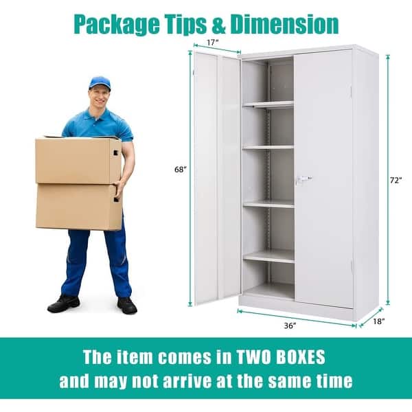 72 inch Metal Garage Storage Cabinet with Locking Doors and Adjustable ...