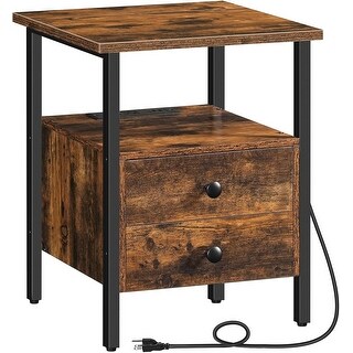 Charging End Table with 2 Drawers, USB & Type-C Ports, Open Shelves for ...