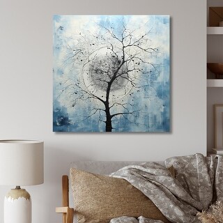 Designart "Minimalism Blue Tree Landscape IV" Tree Canvas Wall Art ...