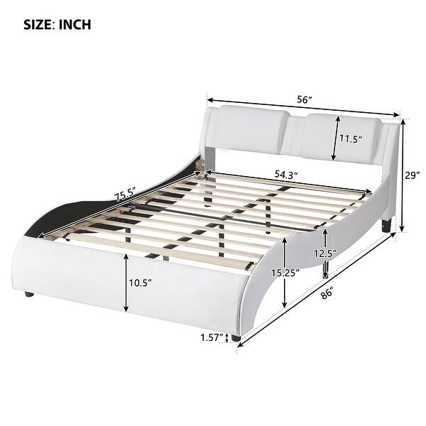 Upholstered Faux Leather Full Platform Bed w/Light Bed Frame Slatted ...