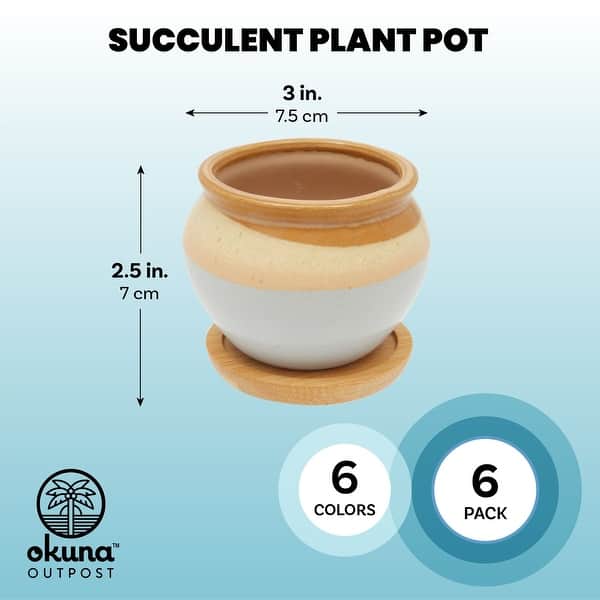 Small Ceramic Pots for Plants and Succulents with Bamboo Drainage Tray ...