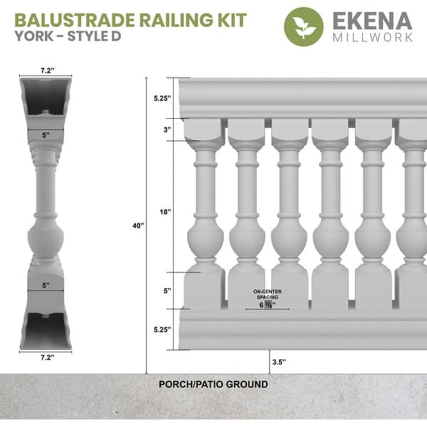 Fiberthane York Balustrade Railing Kit, Style N (6 3/8" On-Center ...