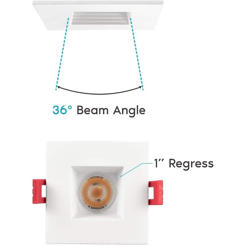 Luxrite 2 Inch Square LED Recessed Light with J-Box, 8W, 600 Lumens ...