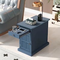 End Table with Charging Station, Side Table with Storage, 2 Power ...