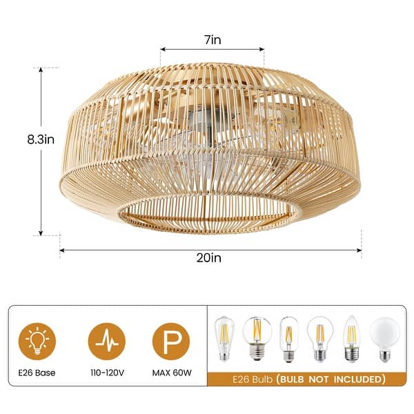 20 Inch Boho Ceiling Fans with Light Flush Mount - 4-Light - Bed Bath ...