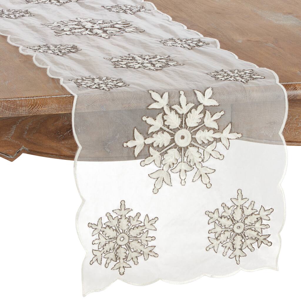 Beaded and Embroidered Table Runner With Snowflake Design - Overstock ...