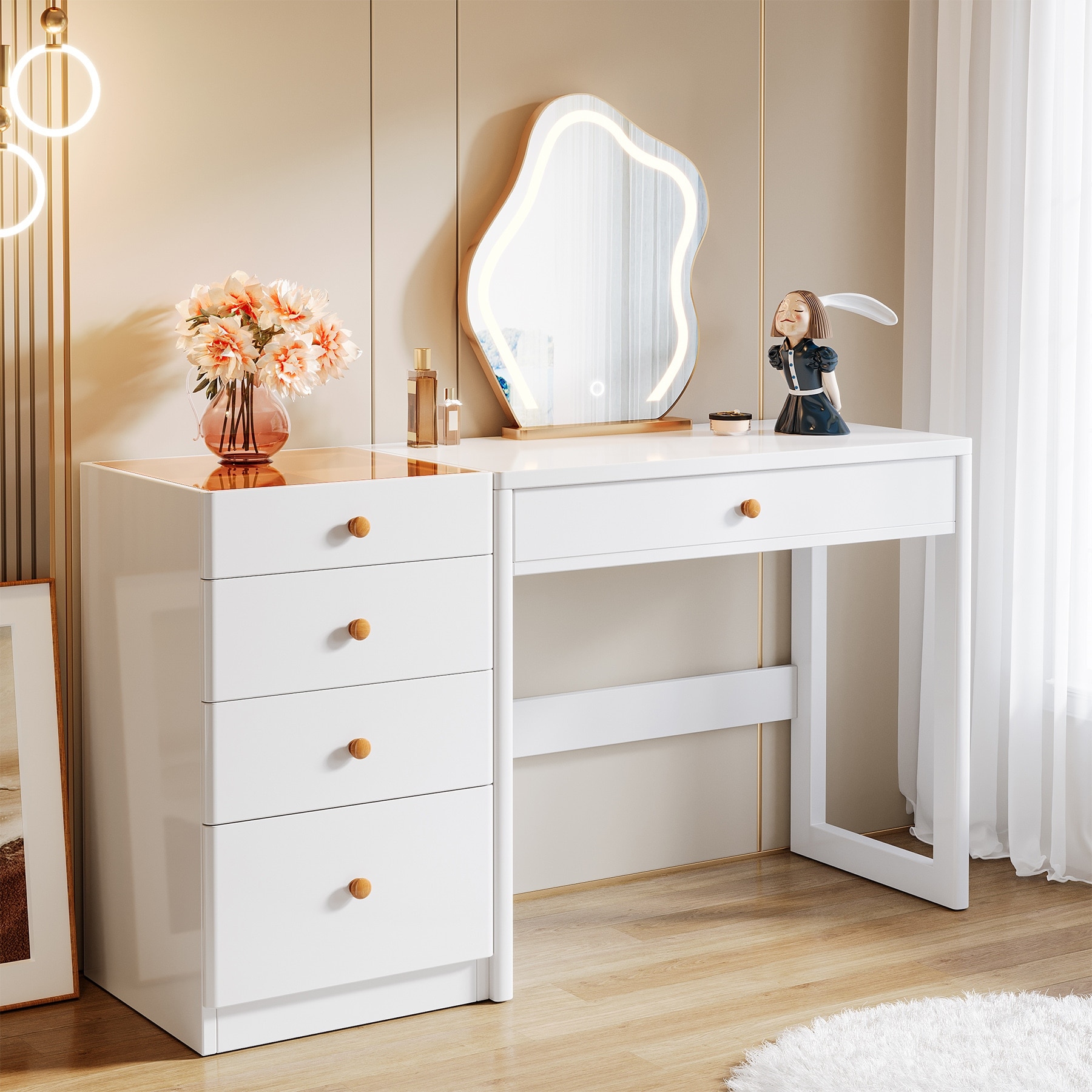 47 in Makeup Vanity Desk with Free Standing Storage Drawers Without Mirror