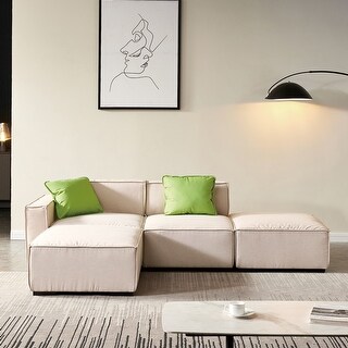 Stylish Modern Upholstered L-Shape Modular Sectional Fabric Sofa,3 ...