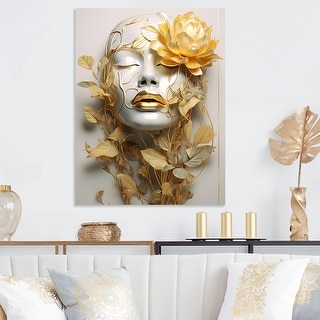 Designart "White And Gold Woman Portrait With Leaves II" Fashion Woman ...