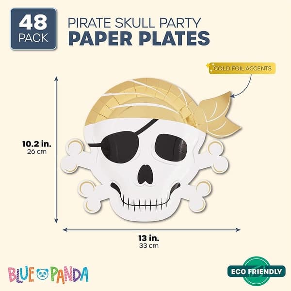 48 Pirate Paper Plates Skull Crossbones Birthday Party Supplies Baby ...