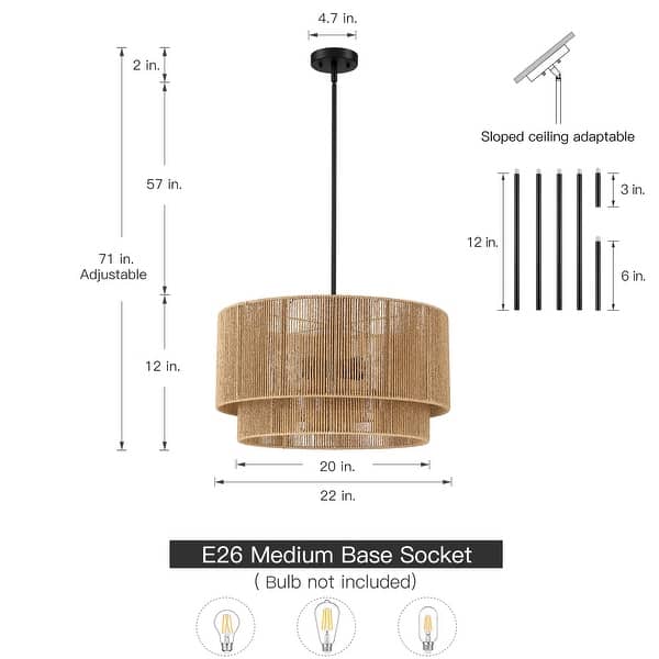 Cynthia 4-Light Natural Rattan Drum Chandelier Light - 22''W - On Sale ...