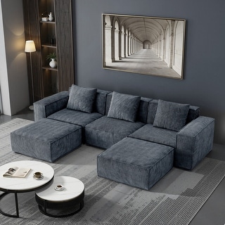 118Inch Modular Soft Corduroy Cloud Velvet Fabric Sofa with Two ...