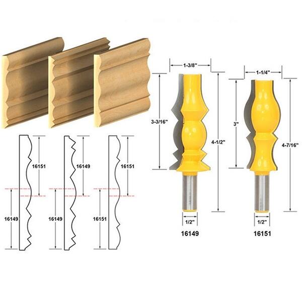 1/2" Shank Router Bit Door Window Skirting Line Handrail Slotting Tool ...