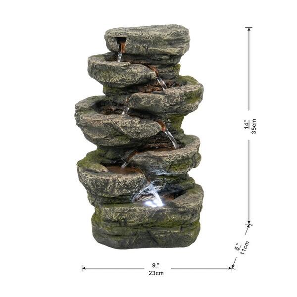 Indoor 7-Tier Gray Stone Cascading Rock Tabletop Fountain with Light ...