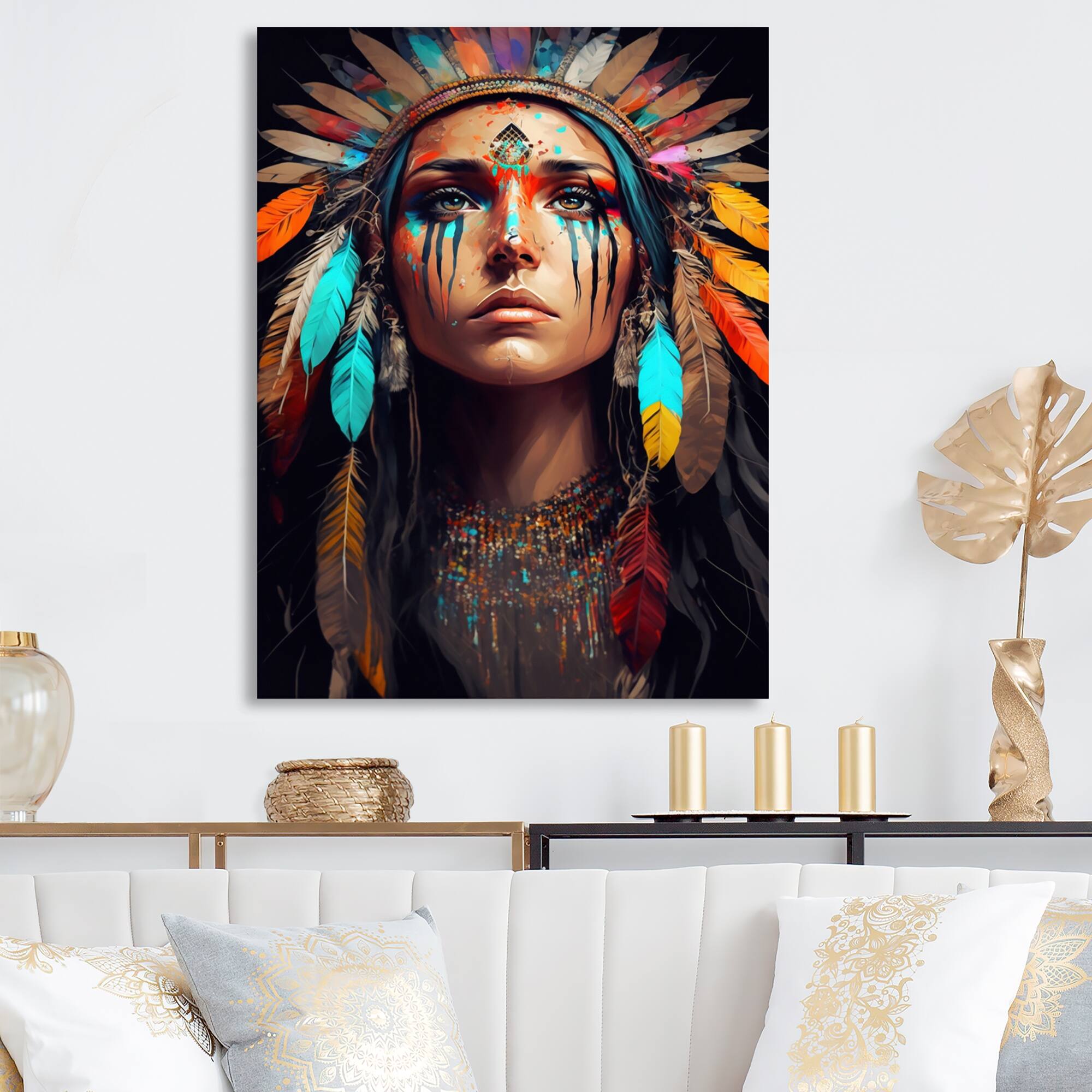 Designart 'Colorful Native American Woman II' Contemporary Glam Canvas ...