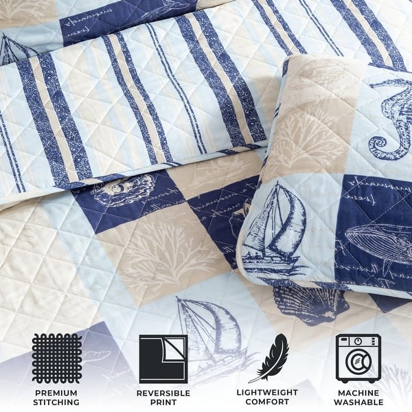 Premium Seashell Patchwork Microfiber Quilt Set With Shams - On Sale ...