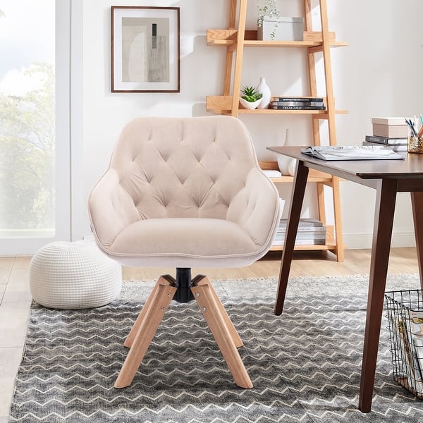 No Wheels Swivel Office Chair with Solid Wood Legs Desk Chair - Bed ...