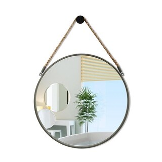 Round Mirror, Rope Hanging Mirror, 15 Inch Farmhouse Circle Wall Mirror ...