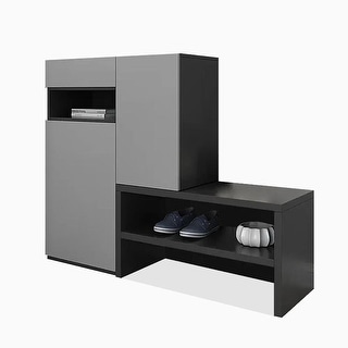 Gray Corner Shoe Storage Cabinet with 7 Shelves & 1 Drawer Entryway ...