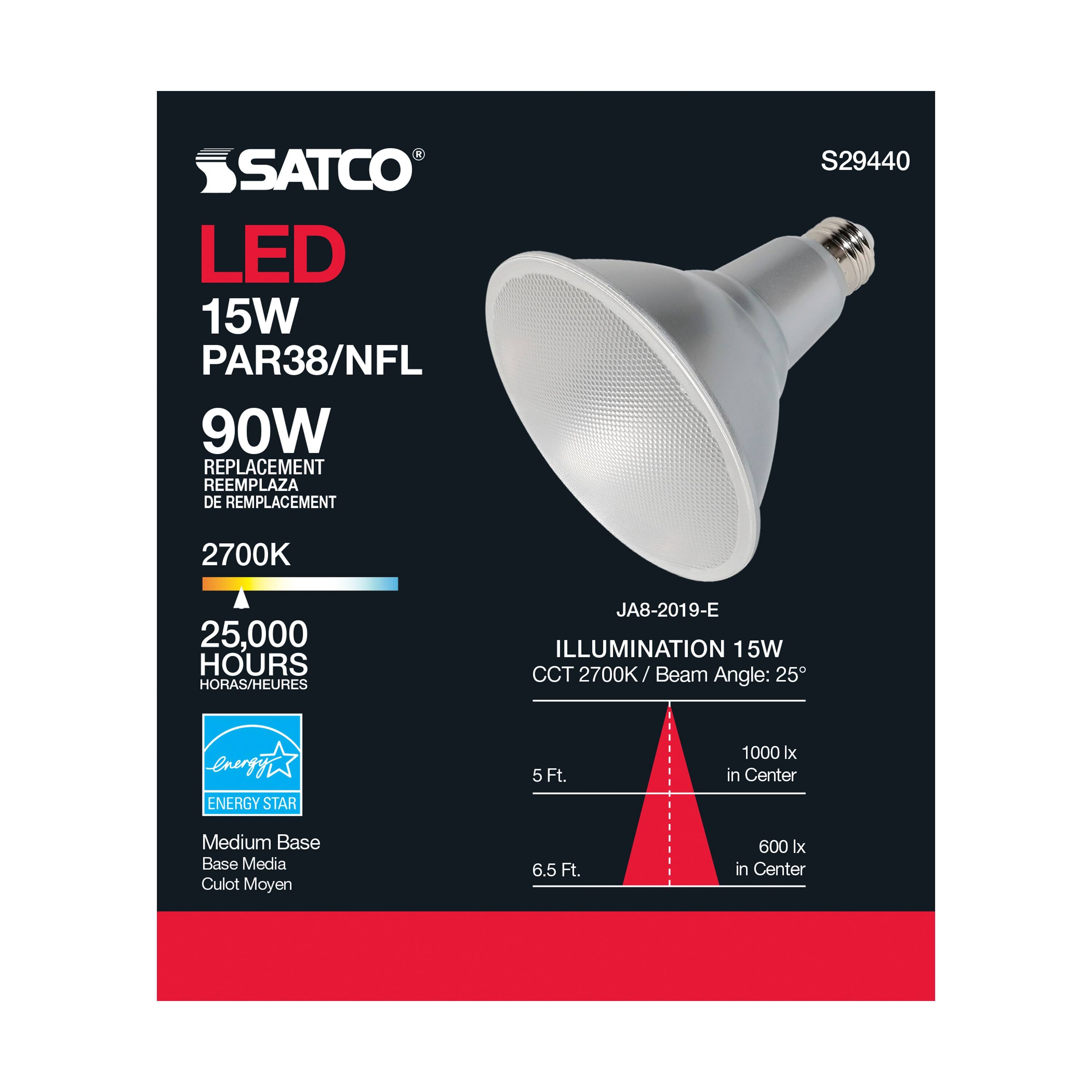 15 Watt PAR38 LED 2700K 25 deg. Beam Angle Medium base 120 Volt ...