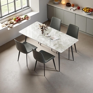 Dining Table with Sintered Stone Tabletop and Metal Legs, 63 ...